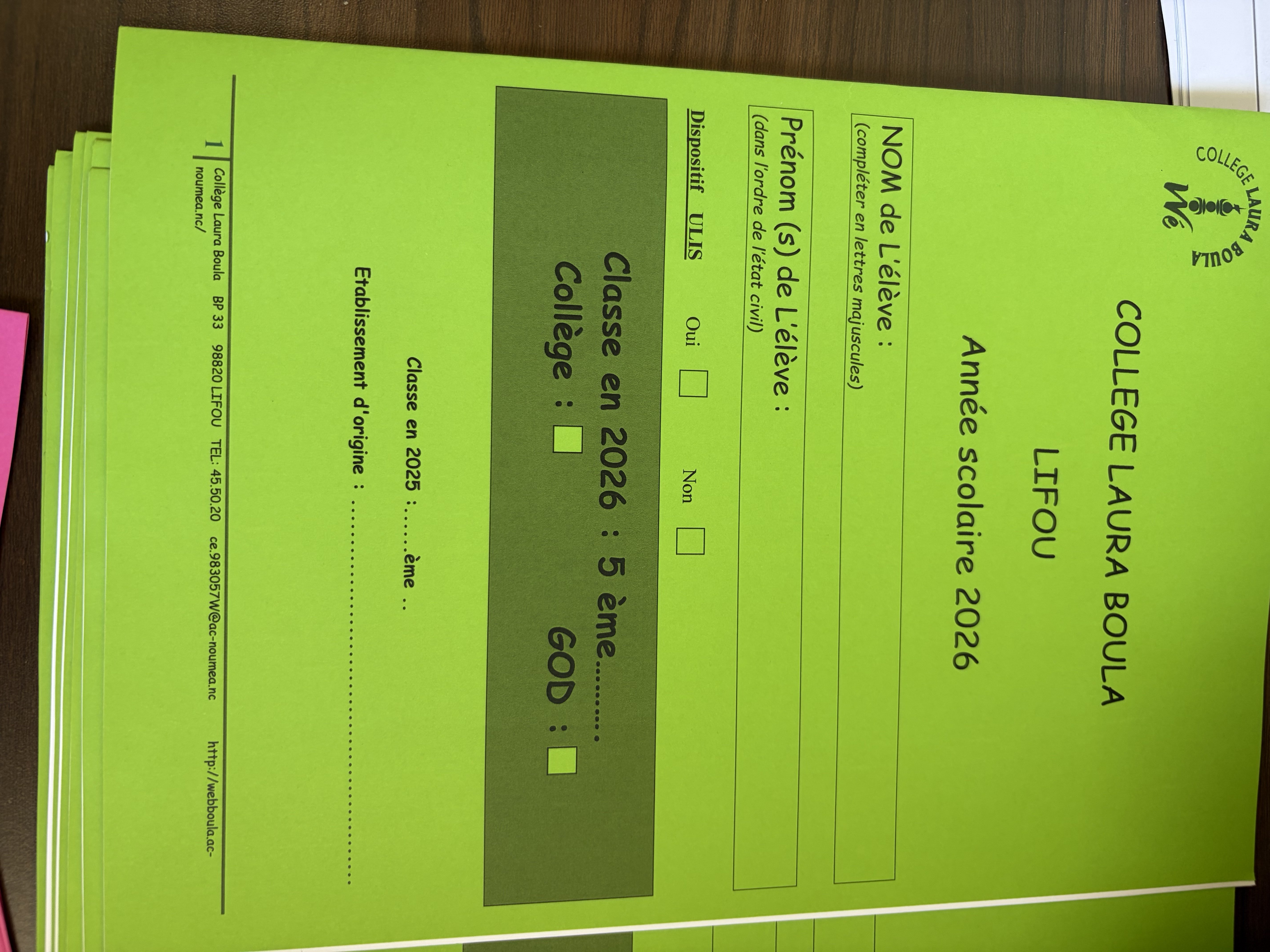 INSCRIPTION RENTREE 2026 - Collège Laura Boula - Lifou